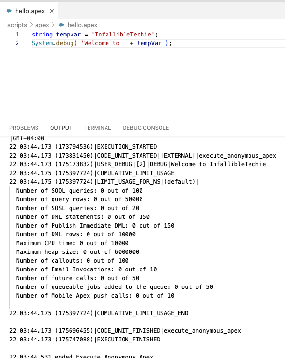 Salesforce Execute Anonymous Window In Vs Code Infallibletechie